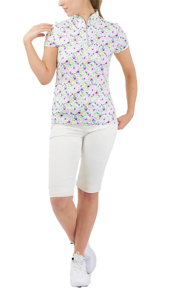 Pure Golf Ladies Rise Cap Sleeve Polo Shirt - Ethereal Bouquet - GolfOnline