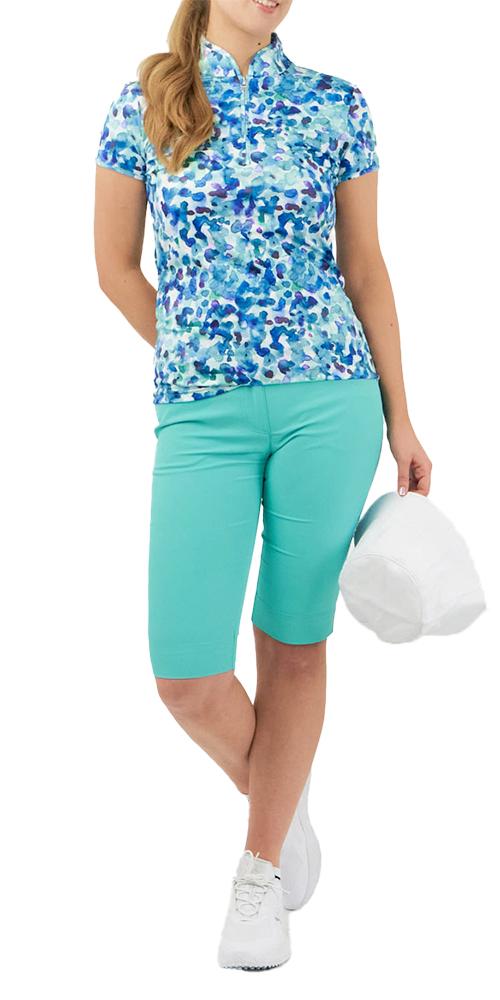 Pure Golf Ladies Rise Cap Sleeve Polo Shirt - Dappled Ocean - GolfOnline